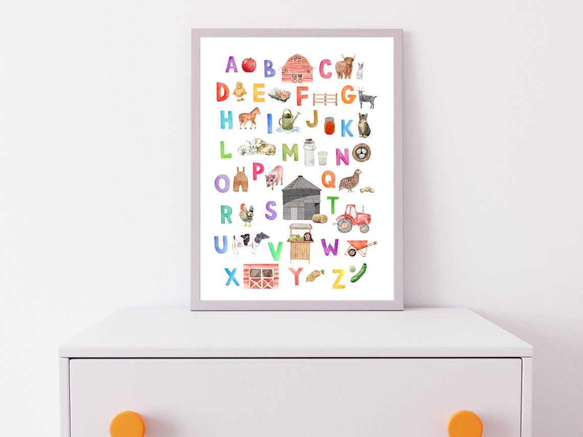 Farm Alphabet Print, Digital Download, Farm Nursery Decor, Animal Print ...