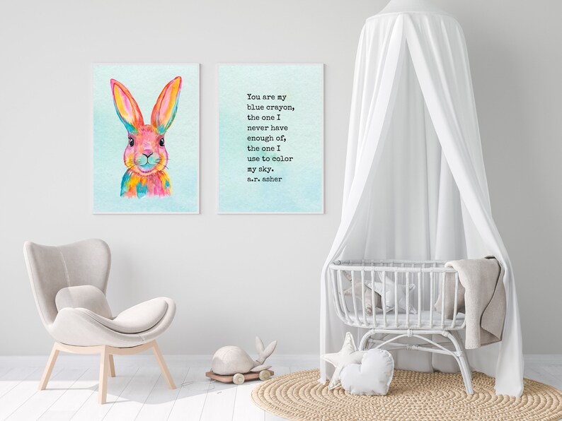 Colorful Rabbit Print, Love Quote Print, Nursery Wall Art, Quote Wall ...