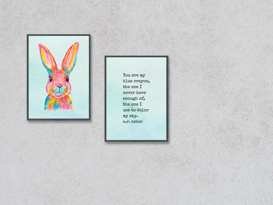Colorful Rabbit Print, Love Quote Print, Nursery Wall Art, Quote Wall ...