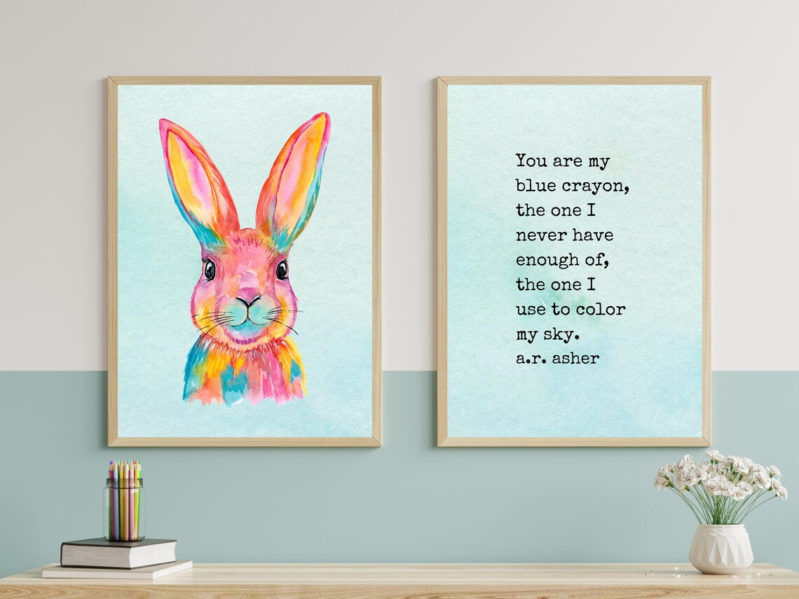Colorful Rabbit Print, Love Quote Print, Nursery Wall Art, Quote Wall ...