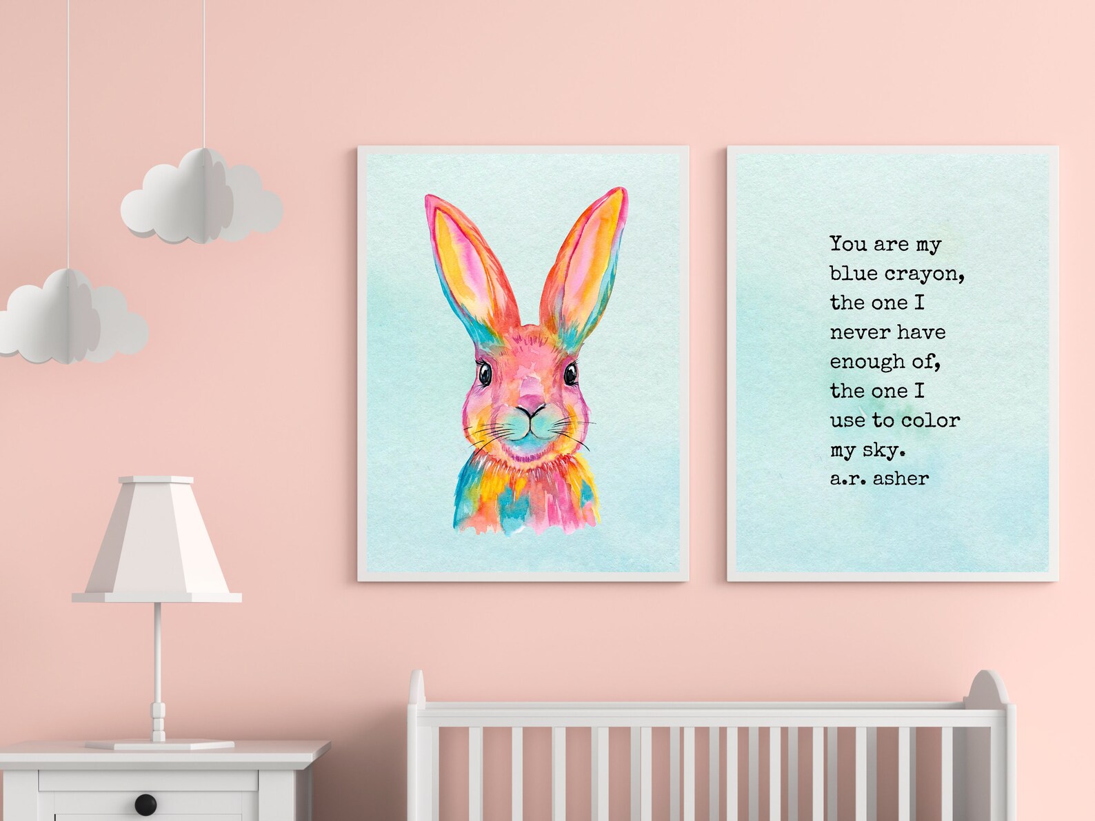Colorful Rabbit Print, Love Quote Print, Nursery Wall Art, Quote Wall ...