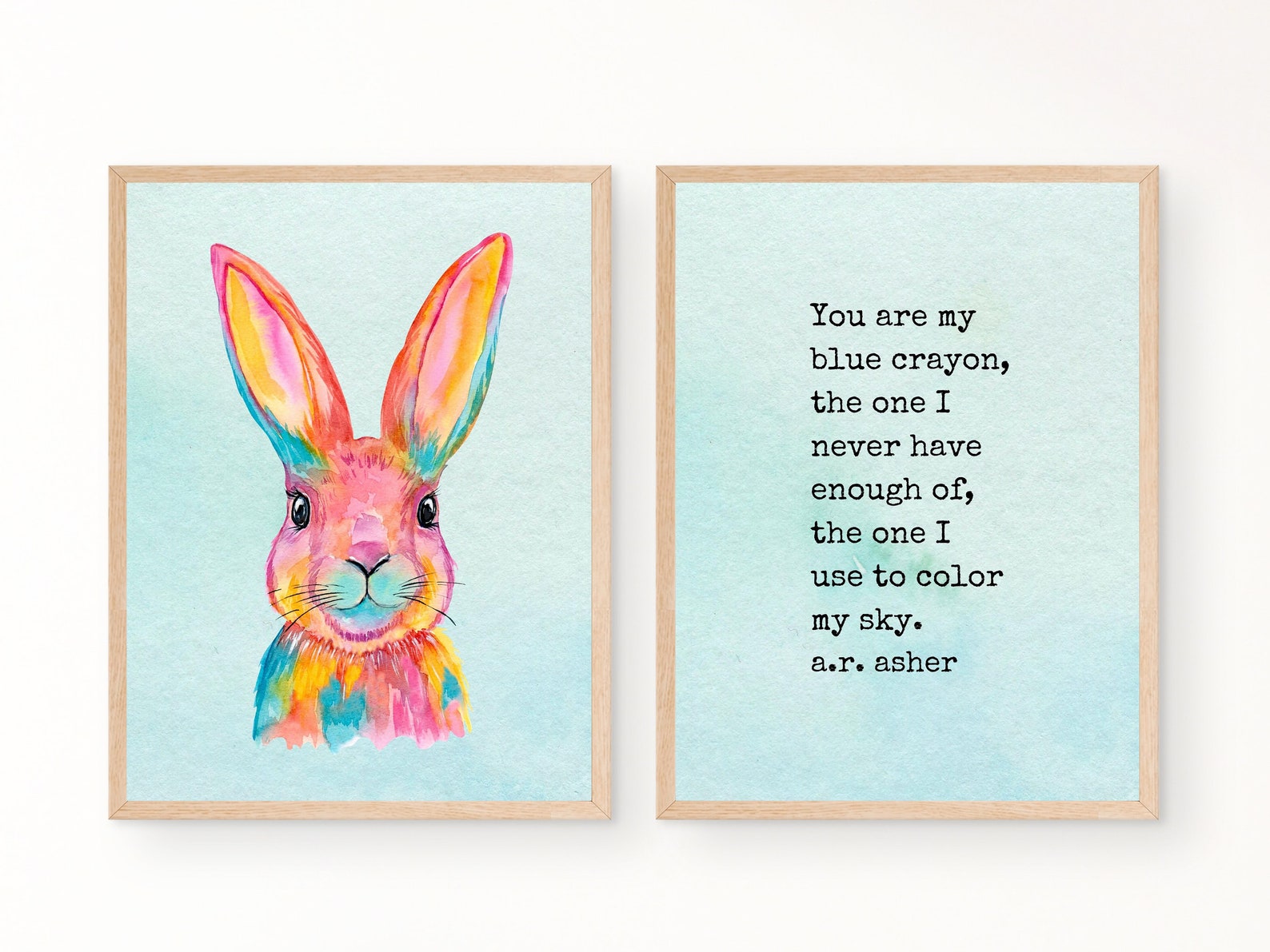 Colorful Rabbit Print, Love Quote Print, Nursery Wall Art, Quote Wall ...