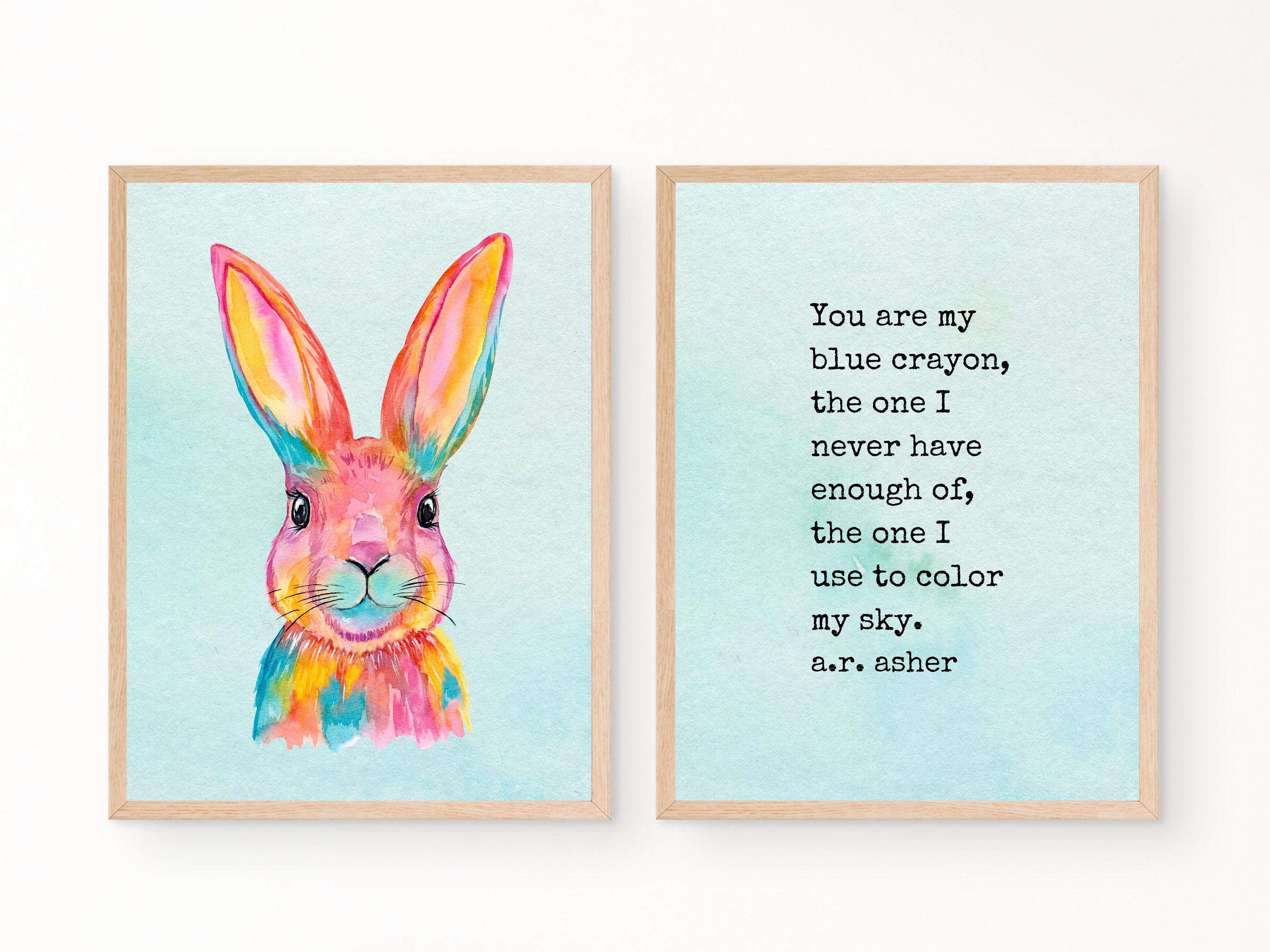 Colorful Rabbit Print, Love Quote Print, Nursery Wall Art, Quote Wall ...
