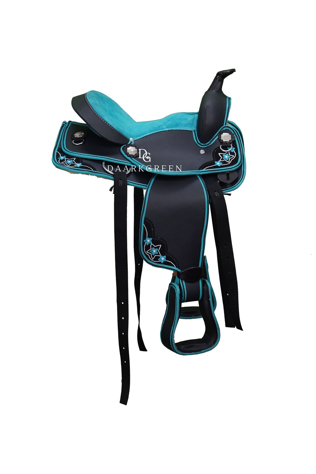 Light Weight Teal Western Floral Embroidered Barrel Racing Saddle With ...