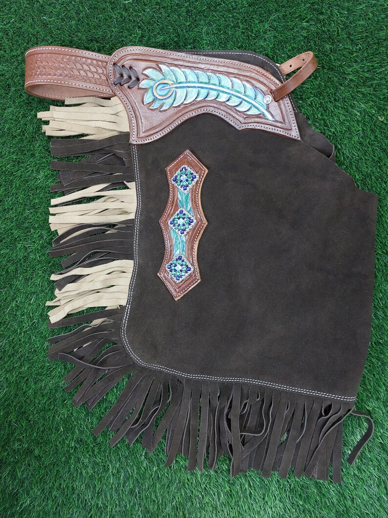 Custom Made Western Fringe Chinks Sand Color Suede Chinks Floral ...