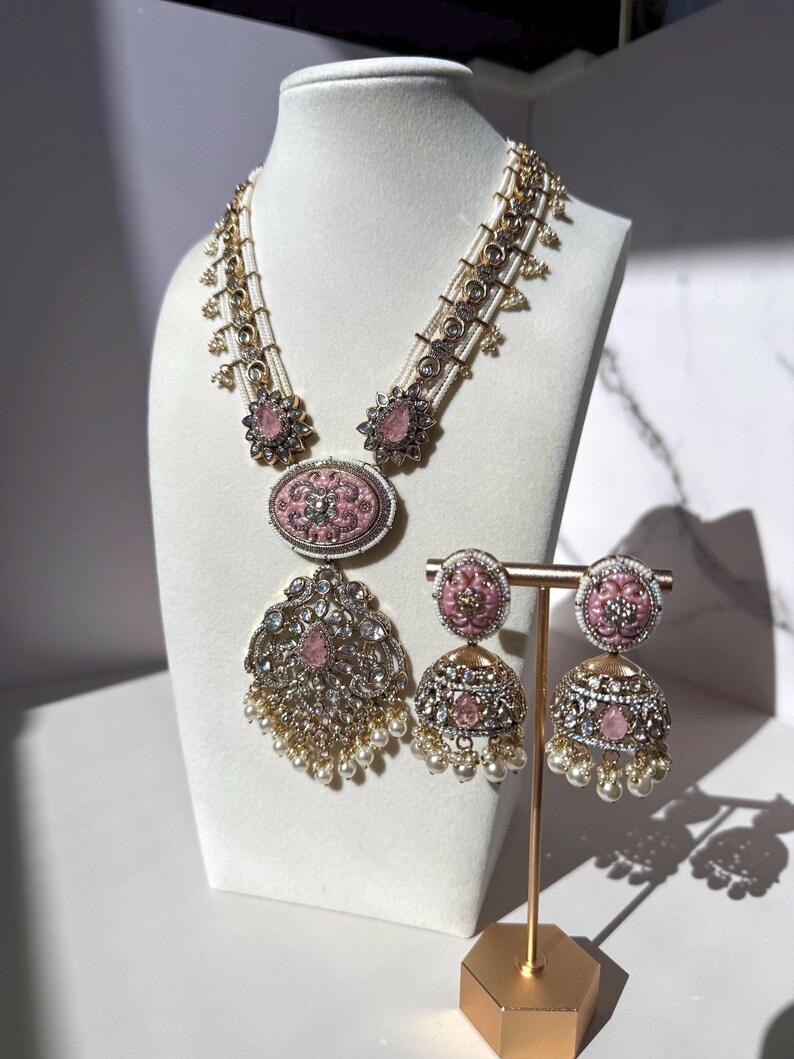 22k Gold Plated Maala Set W Jhumka W Premium Quality Moissanite Stones ...