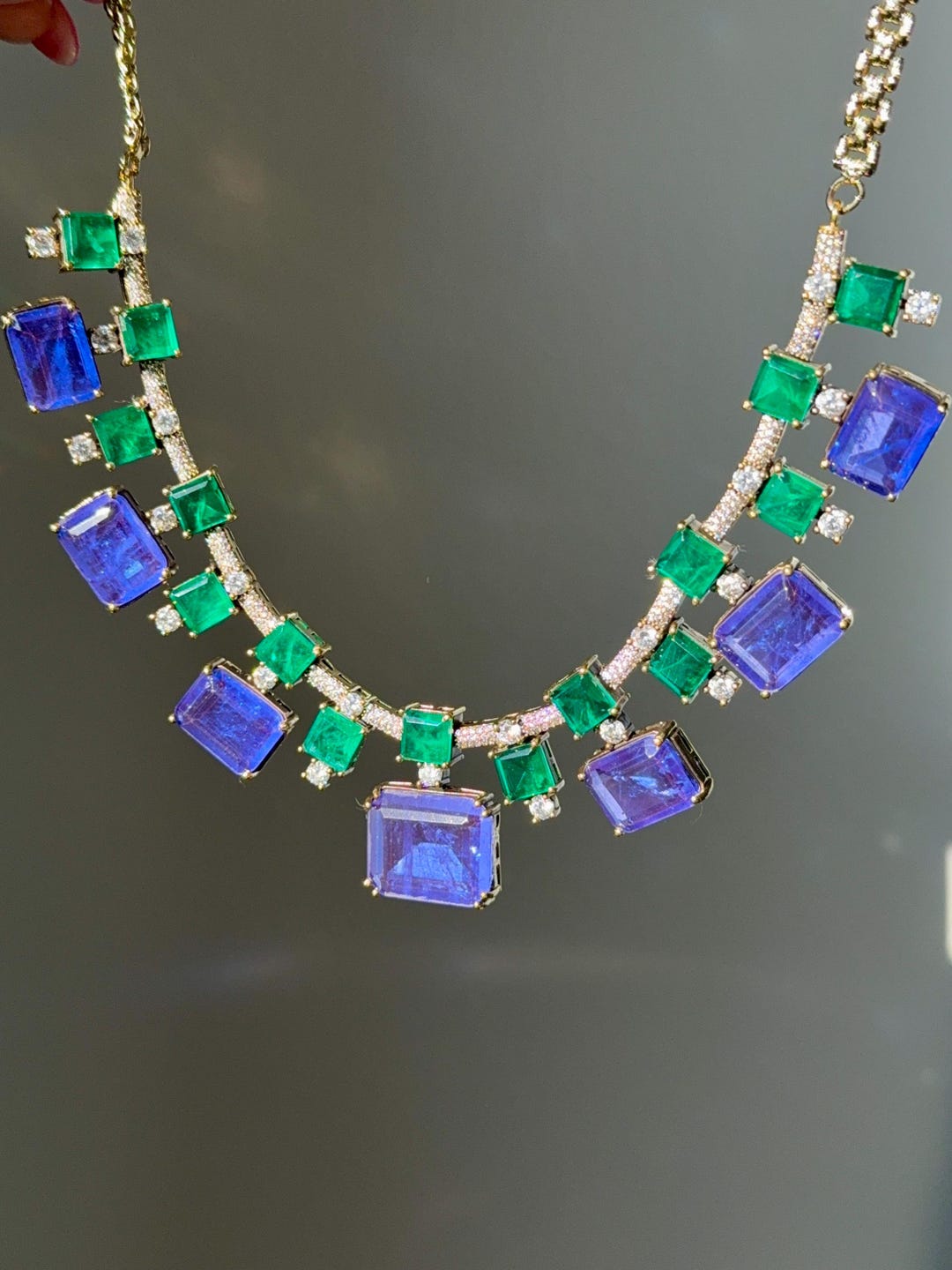 Periwinkle & Emerald Doublet Stone Necklace Set, 10k Gold Plated - Etsy