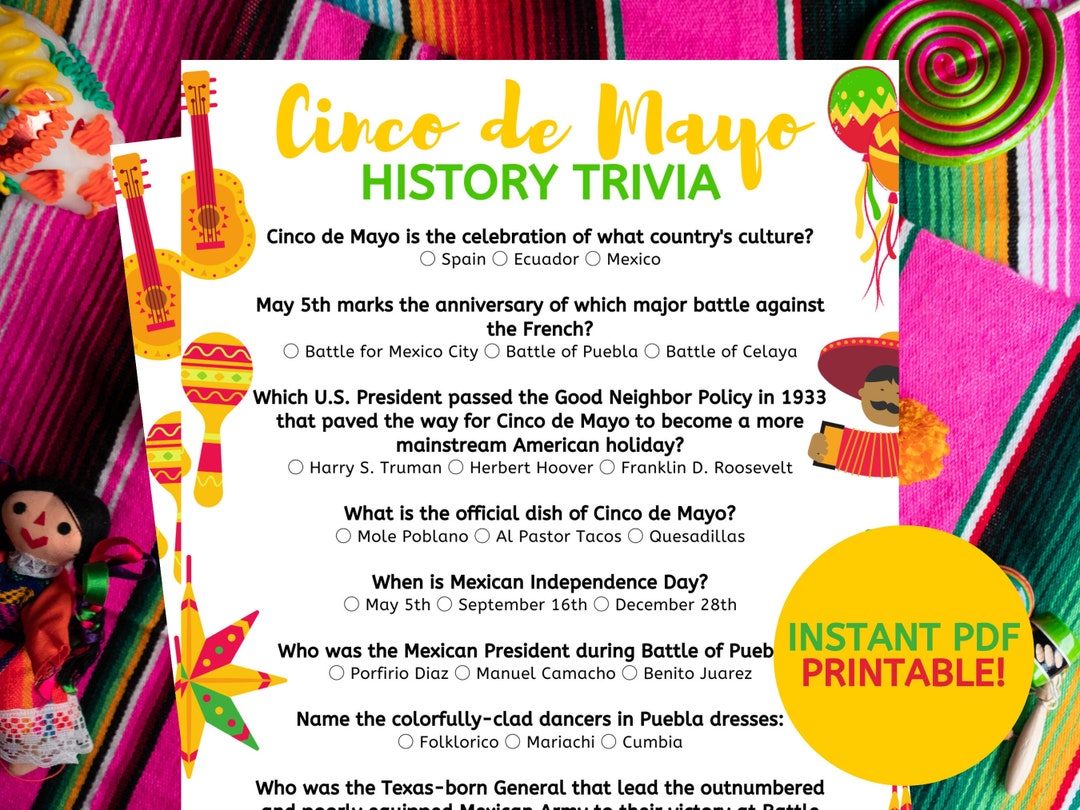 Cinco De Mayo - Printable Trivia Game | Office Party | Party Games for ...