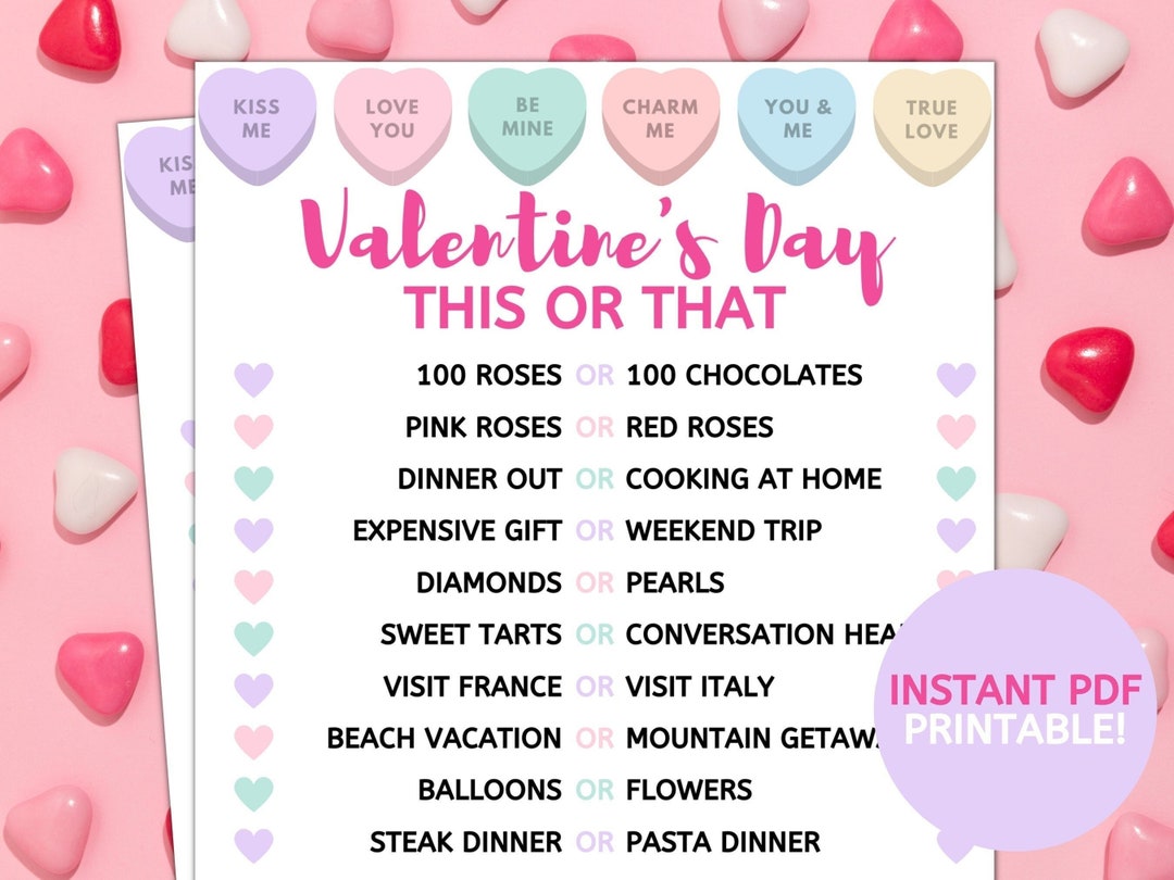 Valentine's Day Game Printable This or That | Office Party | Party ...