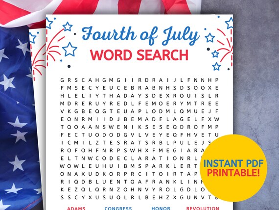 Fourth of July Word Search Printable Office Party Party | Etsy