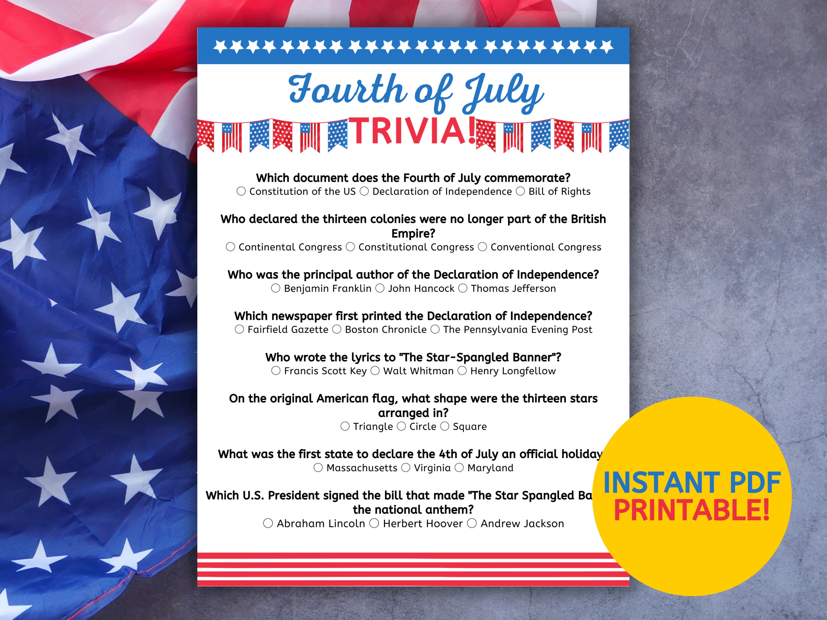 Fourth of July Printable Trivia | Games for Office | Independence Day ...