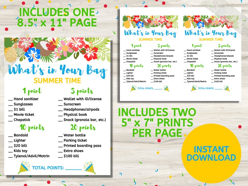 Summer Game What's in Your Bag | Printable Activity | Beach Bag Game ...