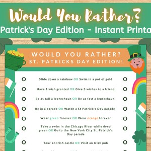 St. Patrick's Day Game Printable Would You Rather Office Party Party ...