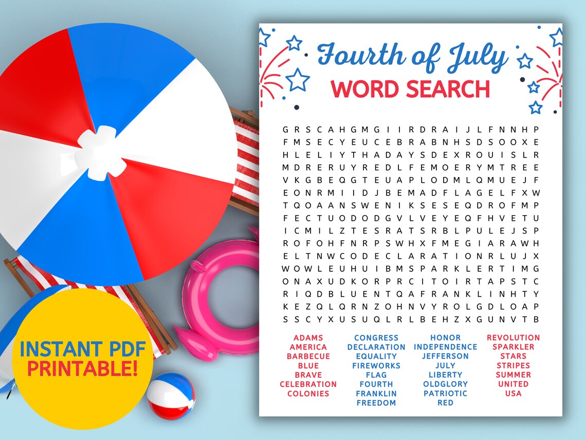 Fourth of July Word Search Printable | Office Party | Party Games for ...