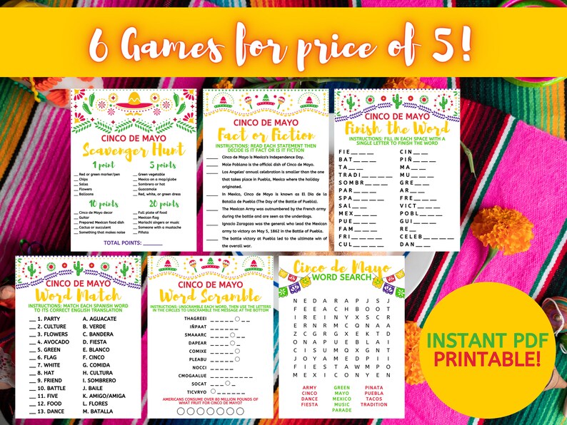 Cinco De Mayo Printable Game Bundle Fun Educational - Etsy