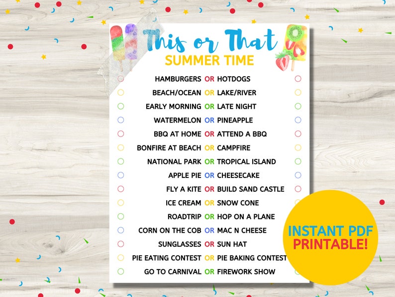 Summer Activity This or That | Printable Summer Game | Family Summer ...