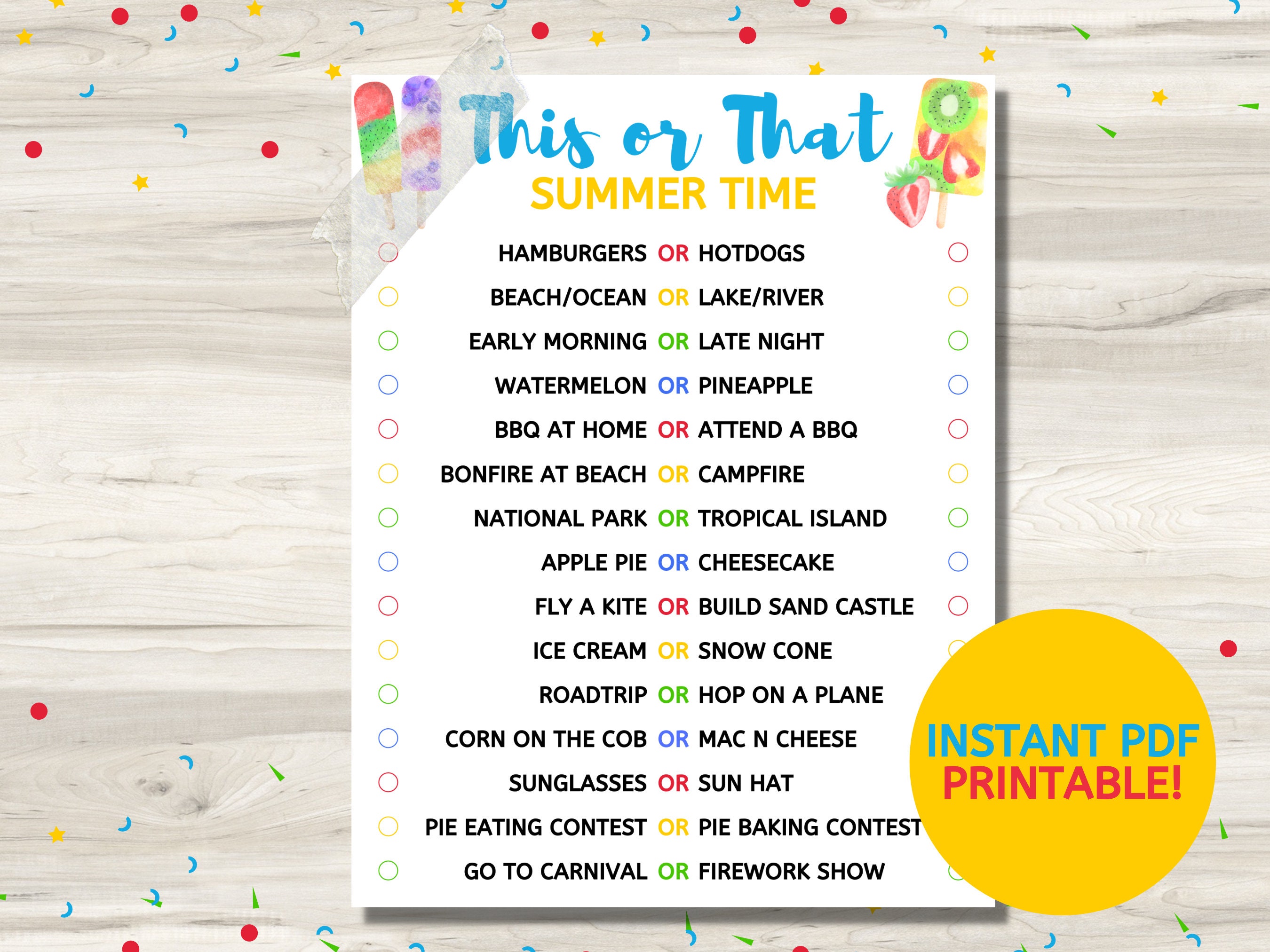 Summer Activity This or That Printable Summer Game Family Summer Game ...
