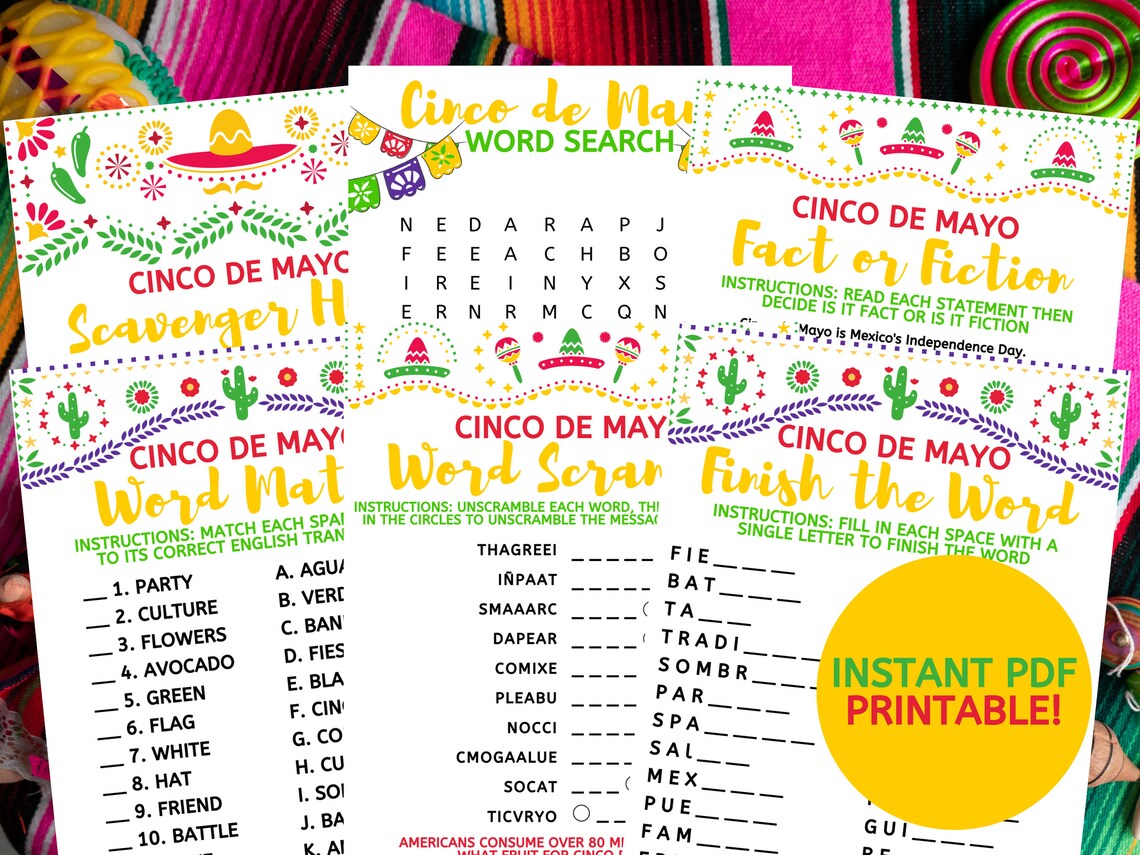 Cinco De Mayo Printable Game Bundle Fun Educational - Etsy