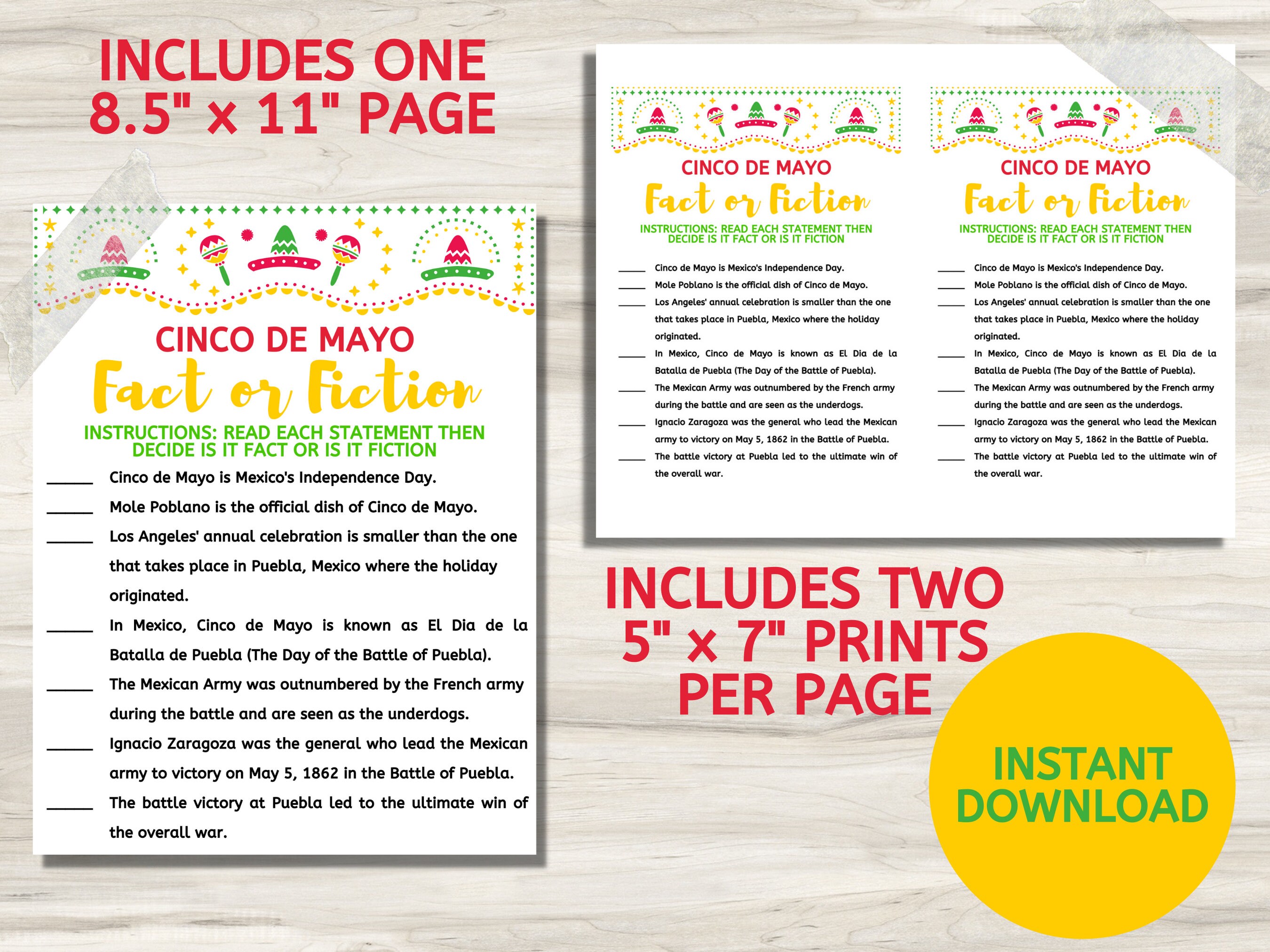 Cinco De Mayo Printable - Fact or Fiction | Office Party | Party Games ...