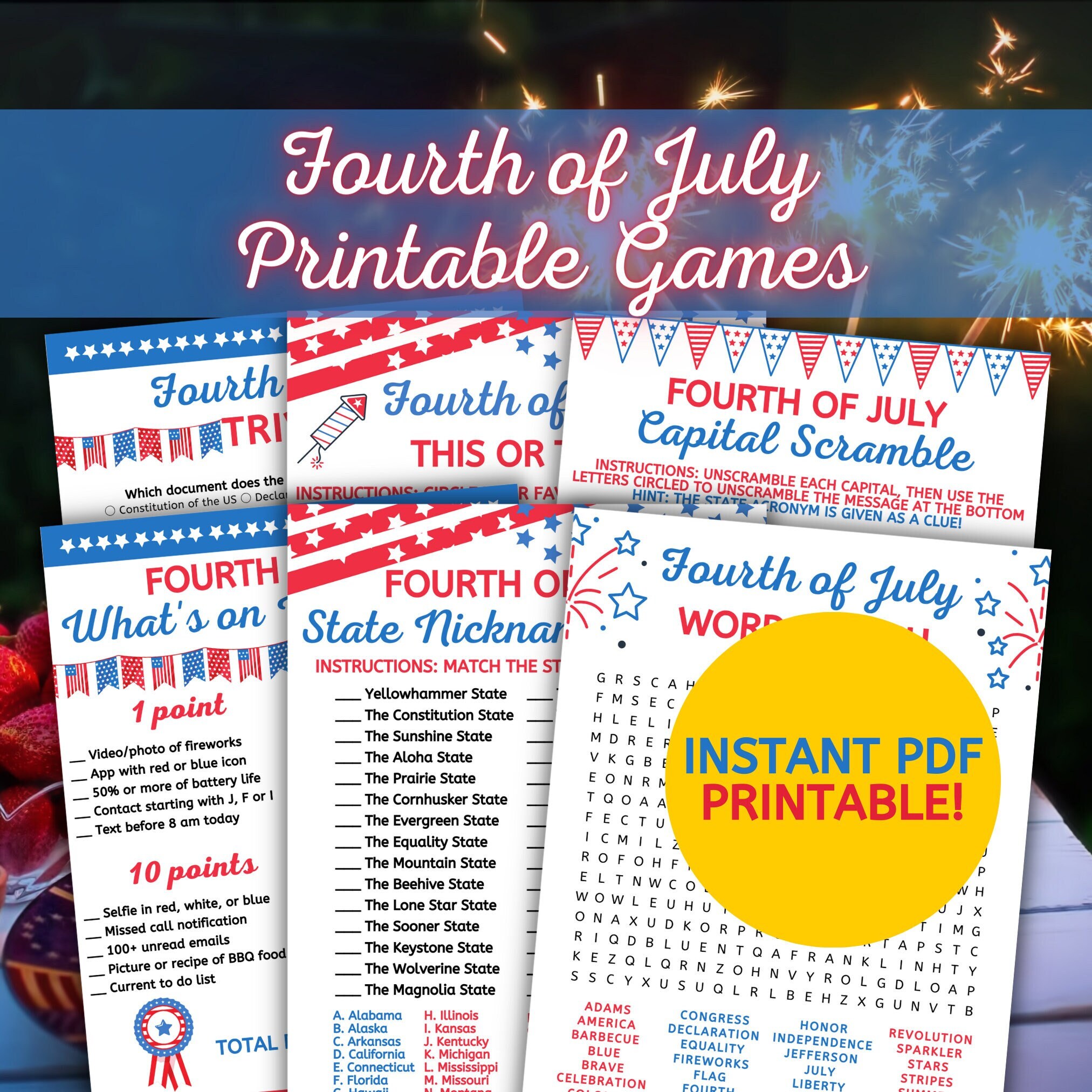 Fourth of July Game Bundle Printable | Games for Office | Independence ...