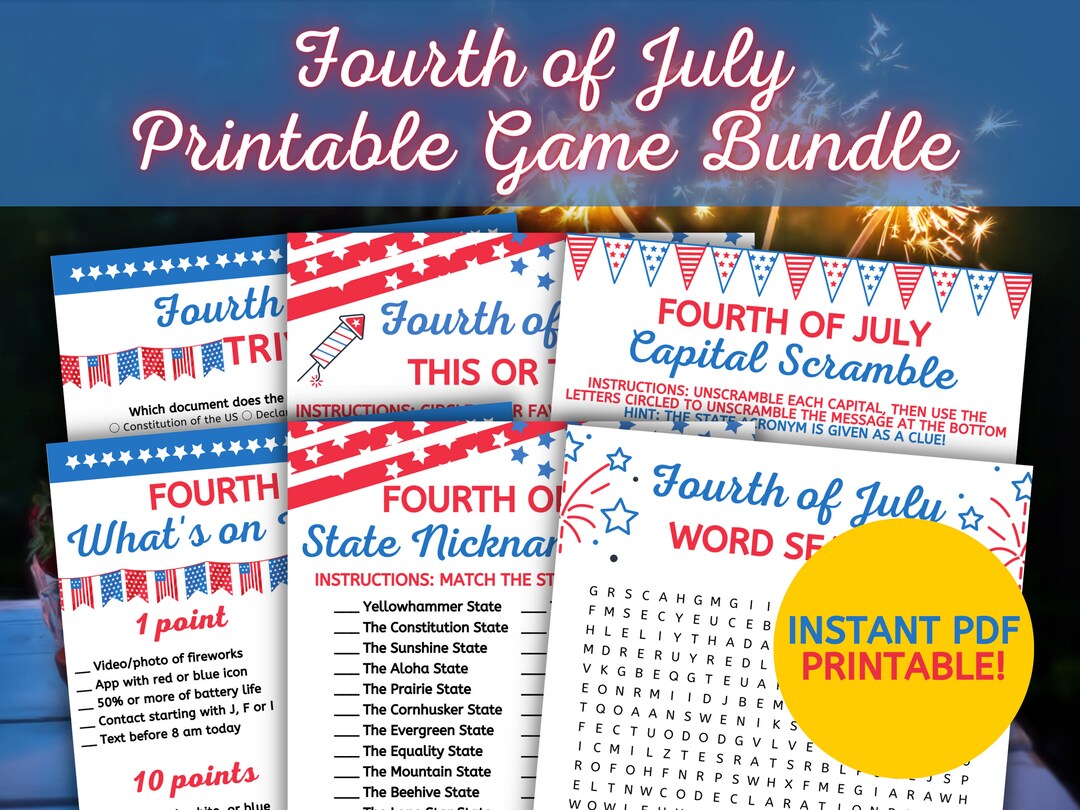 Fourth of July Game Bundle Printable Games for Office Independence Day ...