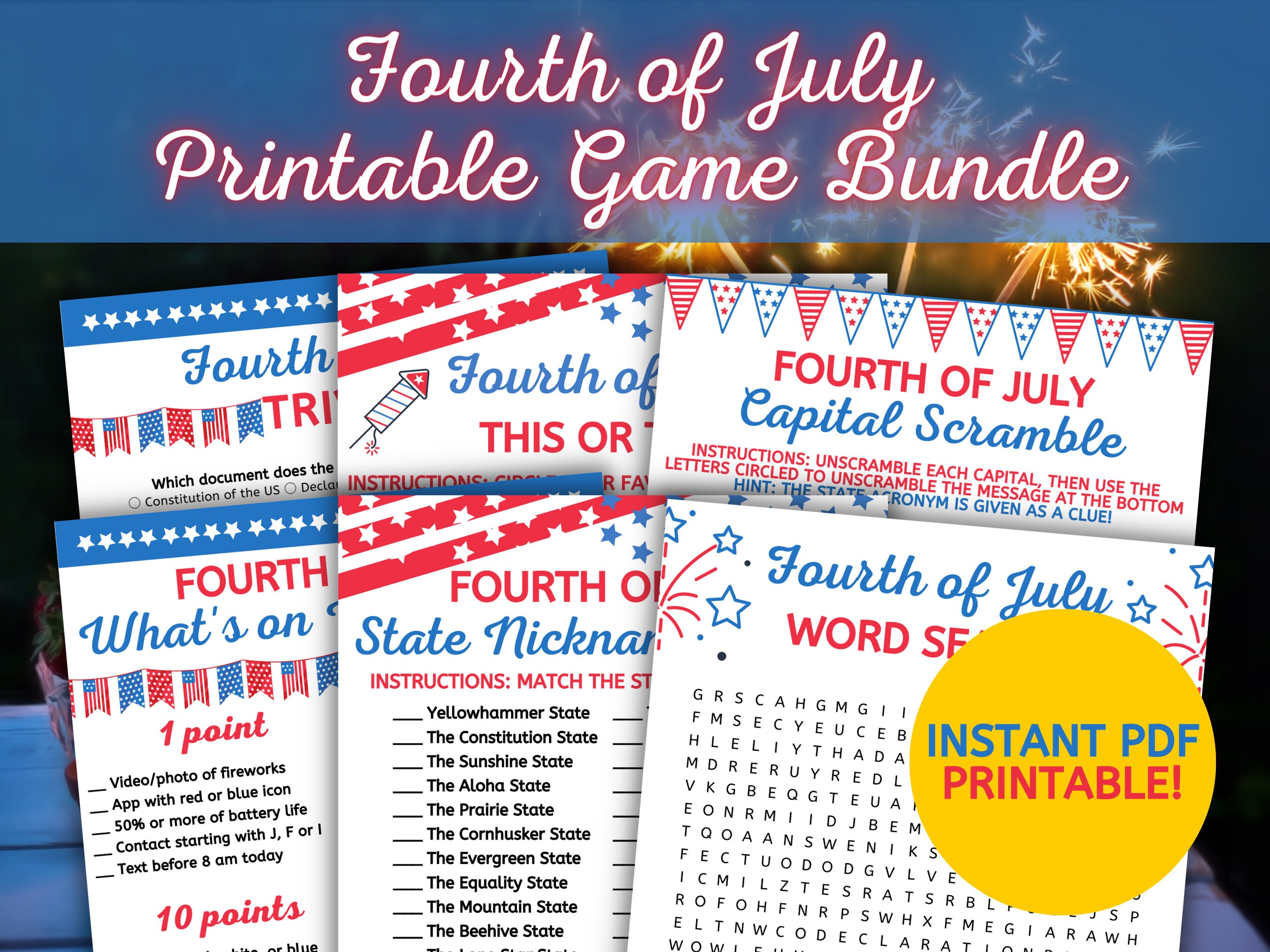 Fourth of July Game Bundle Printable Games for Office Independence Day ...