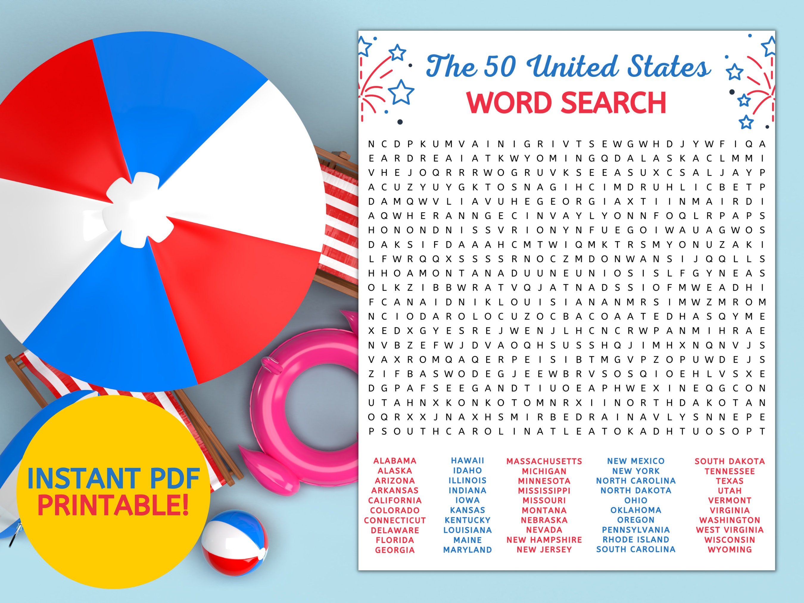 Patriotic Printable Word Search United States Instant Download Games ...