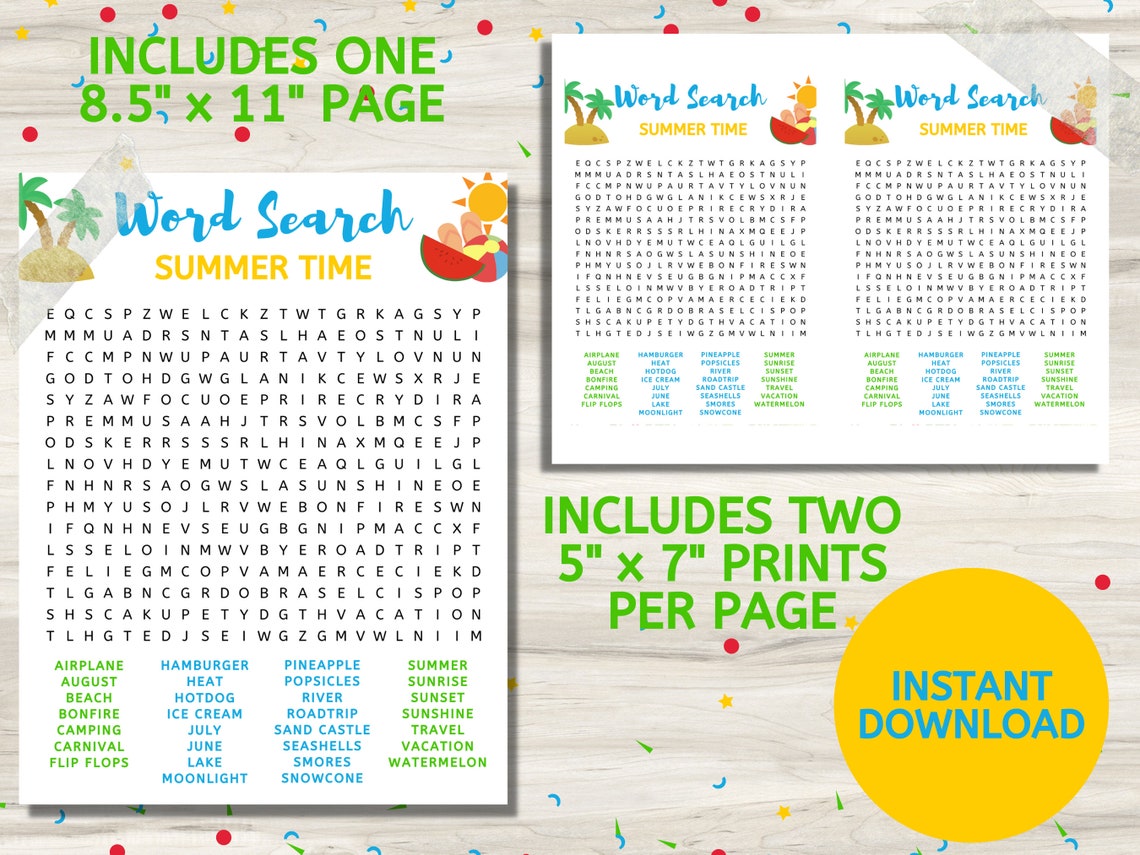 Word Search Printable Summer Edition | Printable Activity Game | Party ...