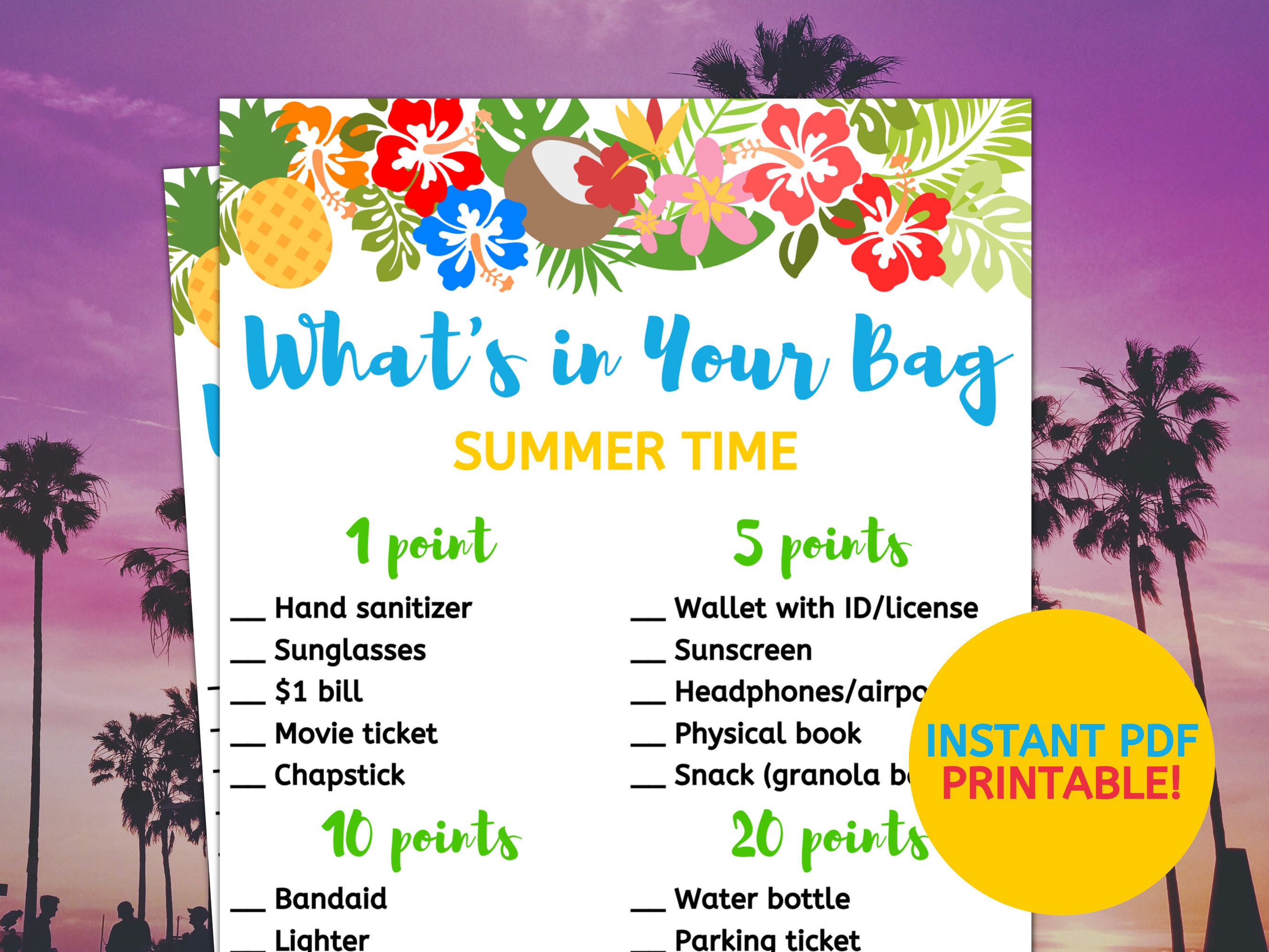 Summer Game What's in Your Bag | Printable Activity | Beach Bag Game ...