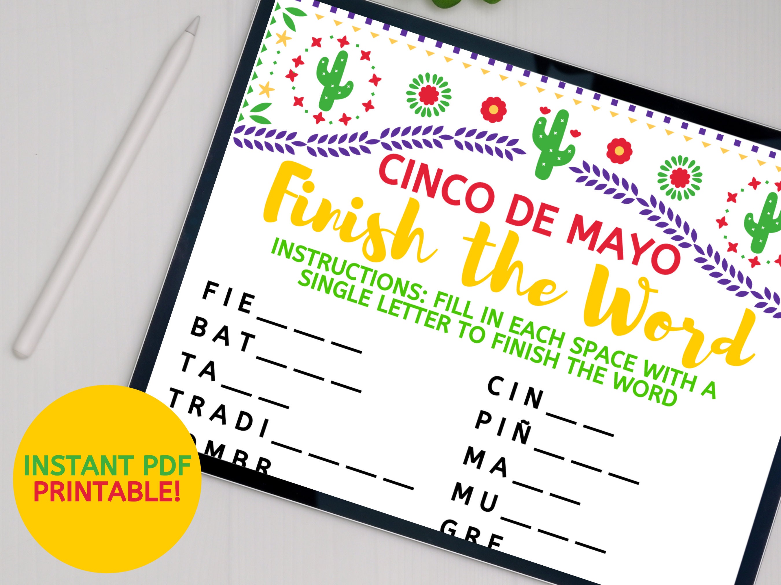 Cinco De Mayo Printable - Finish the Word | Office Party | Party Games ...
