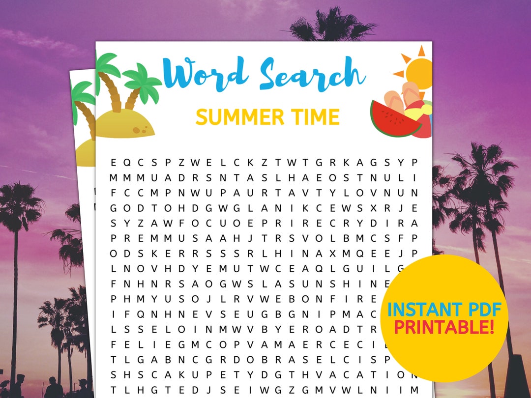 Word Search Printable Summer Edition | Printable Activity Game | Party ...