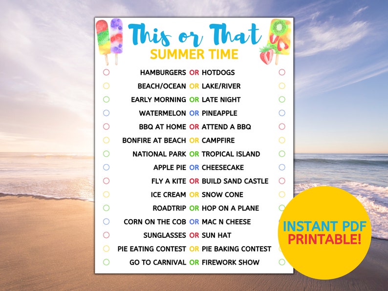 Summer Activity This or That | Printable Summer Game | Family Summer ...