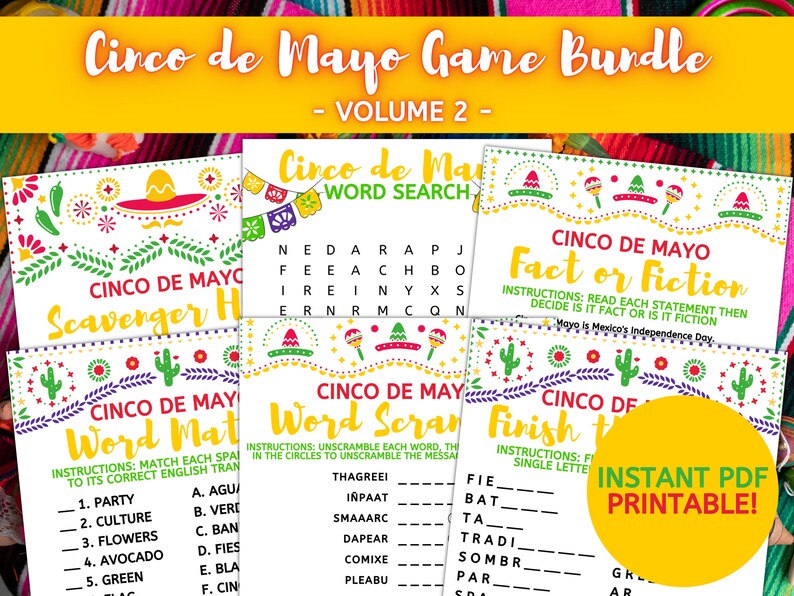 Cinco De Mayo Printable Game Bundle | Fun Educational Activities for ...