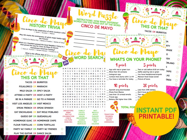 Cinco De Mayo Game Bundle Printable | Volume 1 | Games for Office ...