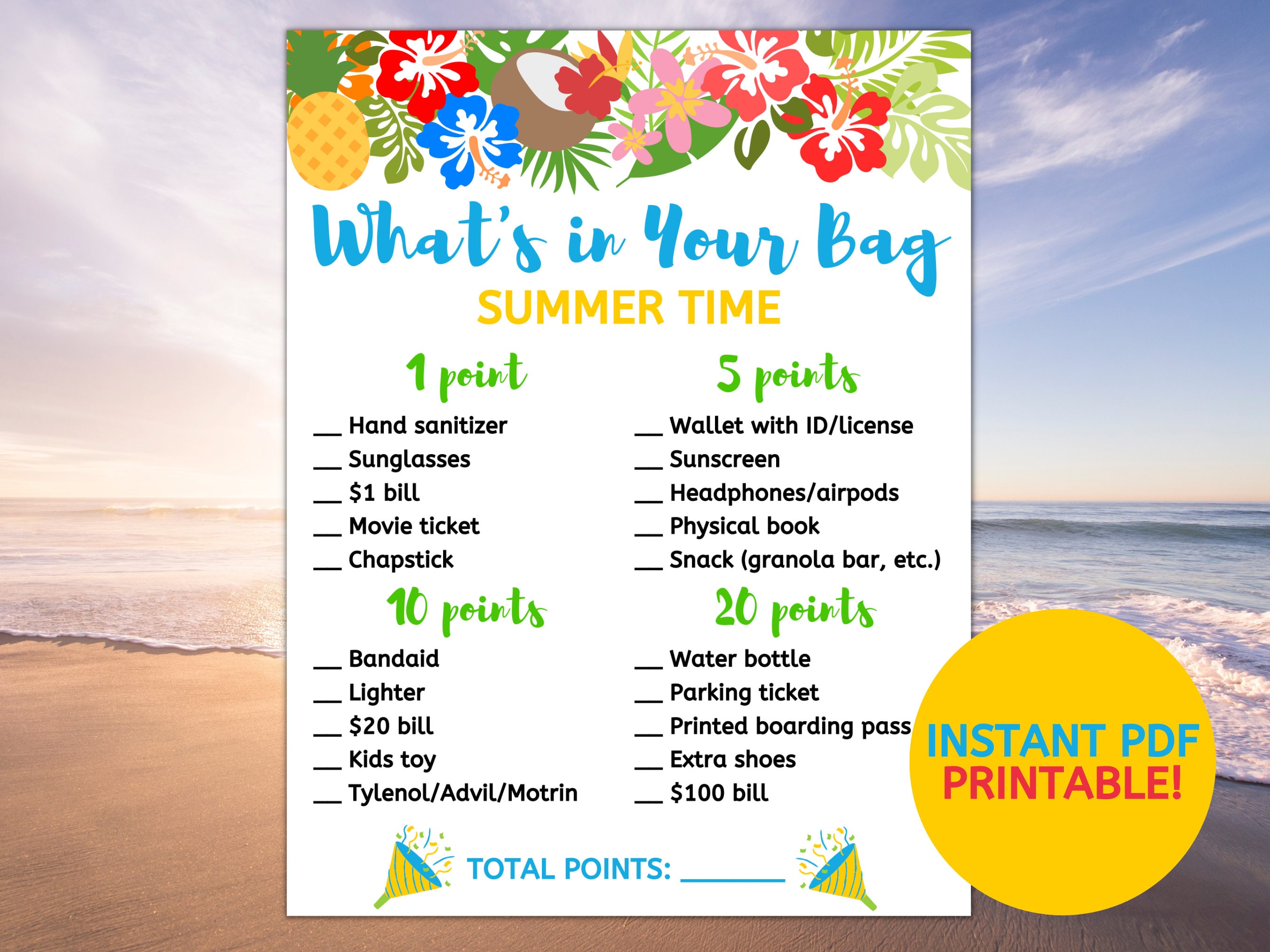 Summer Game What's in Your Bag | Printable Activity | Beach Bag Game ...