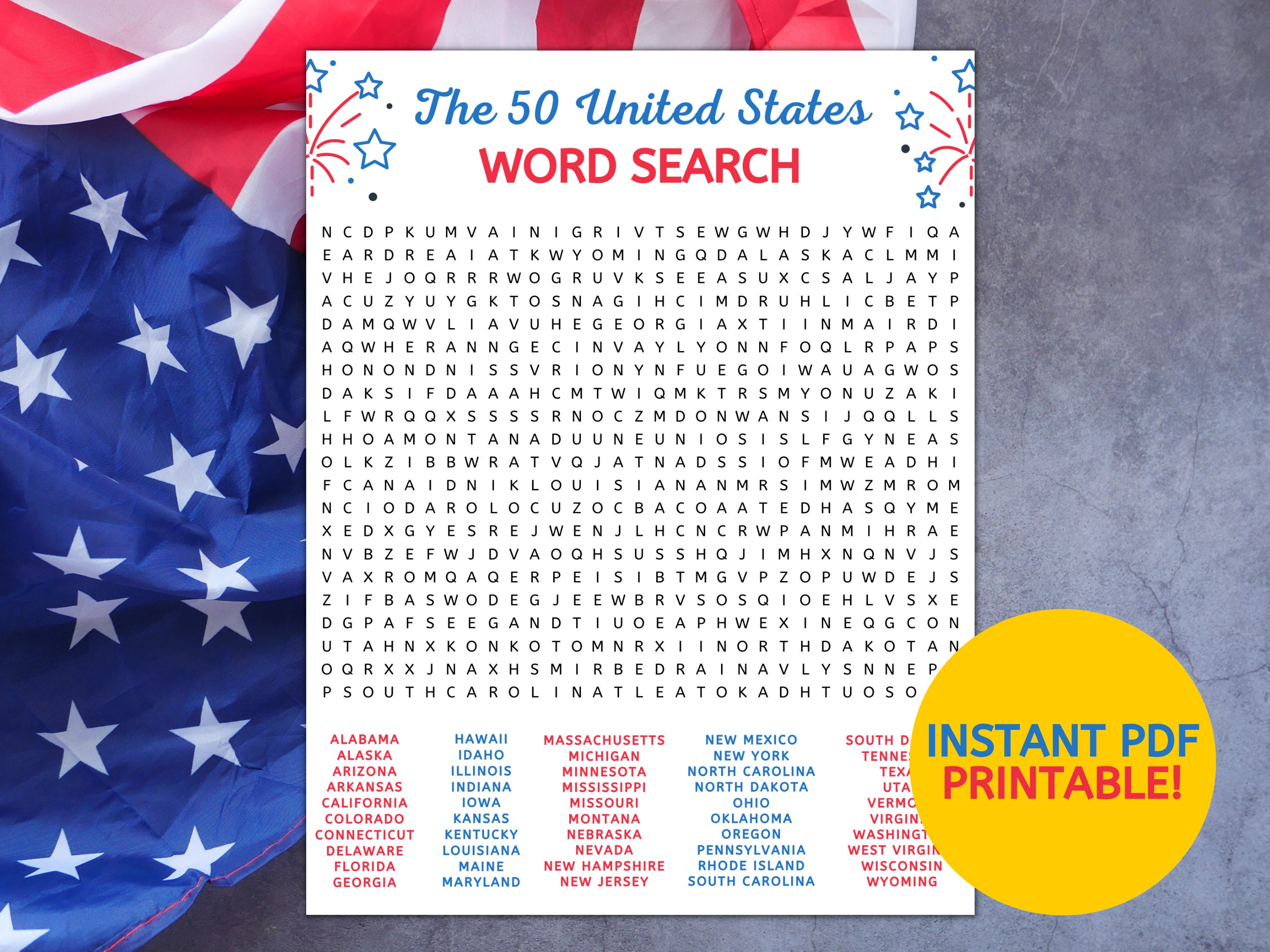 Patriotic Printable Word Search United States Instant Download Games ...