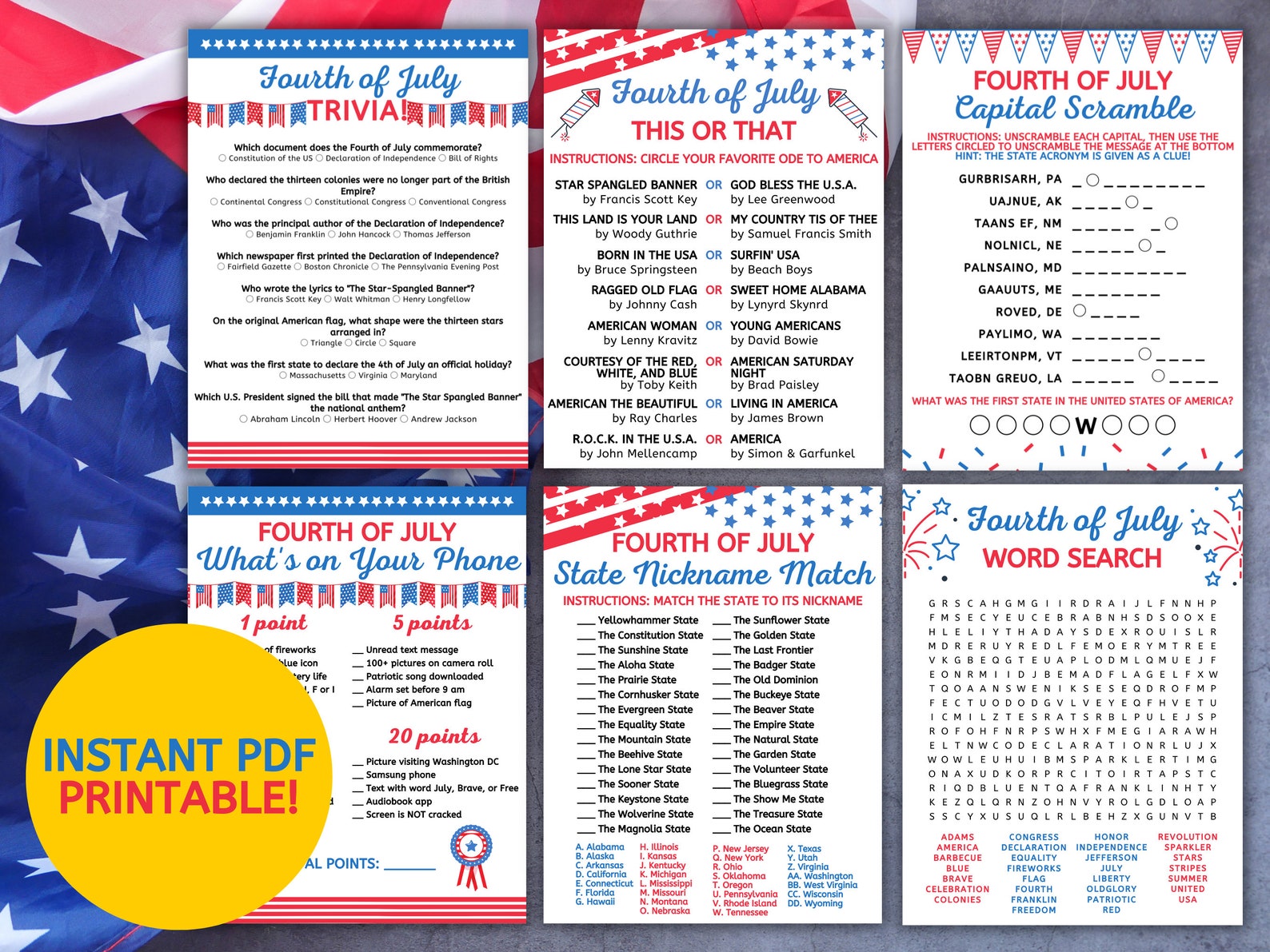 Fourth of July Game Bundle Printable | Games for Office | Independence ...