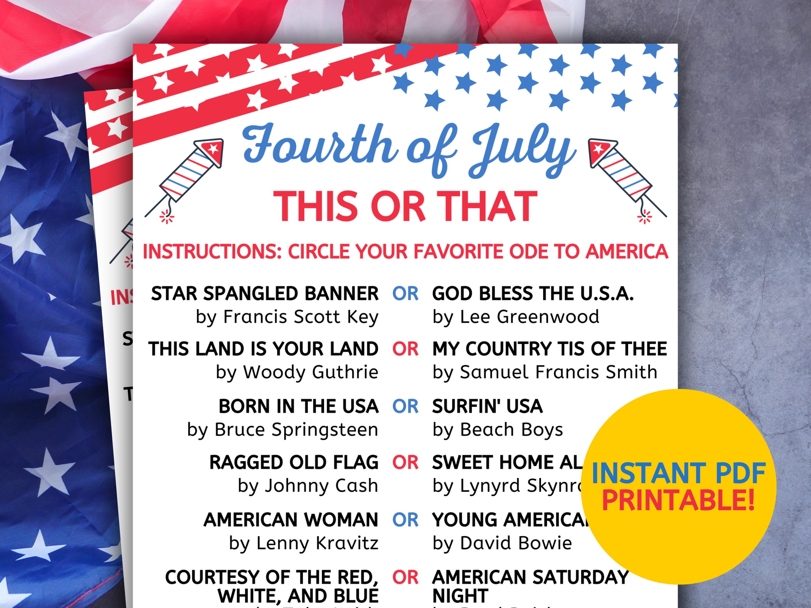 Fourth of July Printable - This or That Music | Games for Office ...