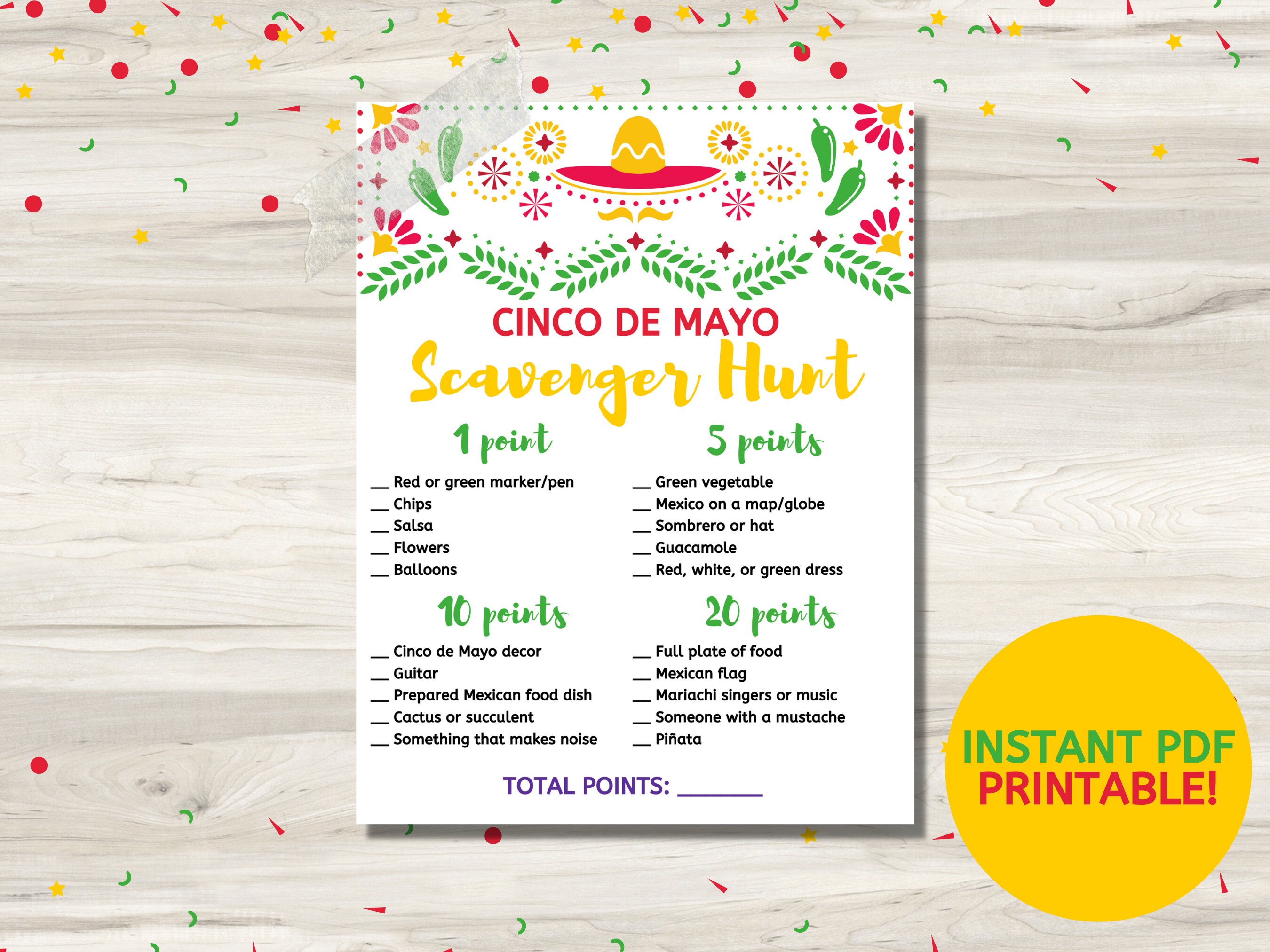Cinco De Mayo Printable - Scavenger Hunt | Office Party | Party Games ...