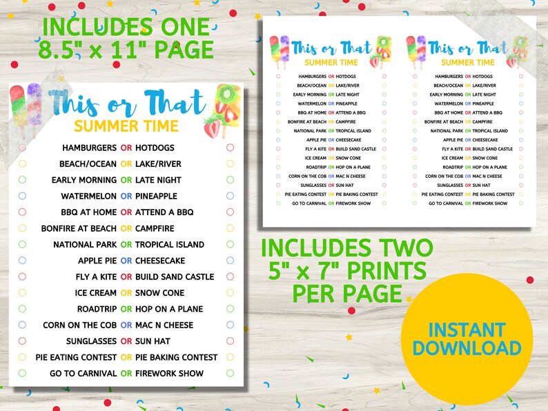 Summer Activity This or That | Printable Summer Game | Family Summer ...