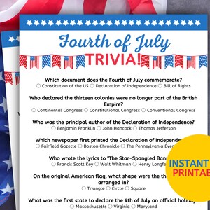 Fourth of July Printable Trivia | Games for Office | Independence Day ...