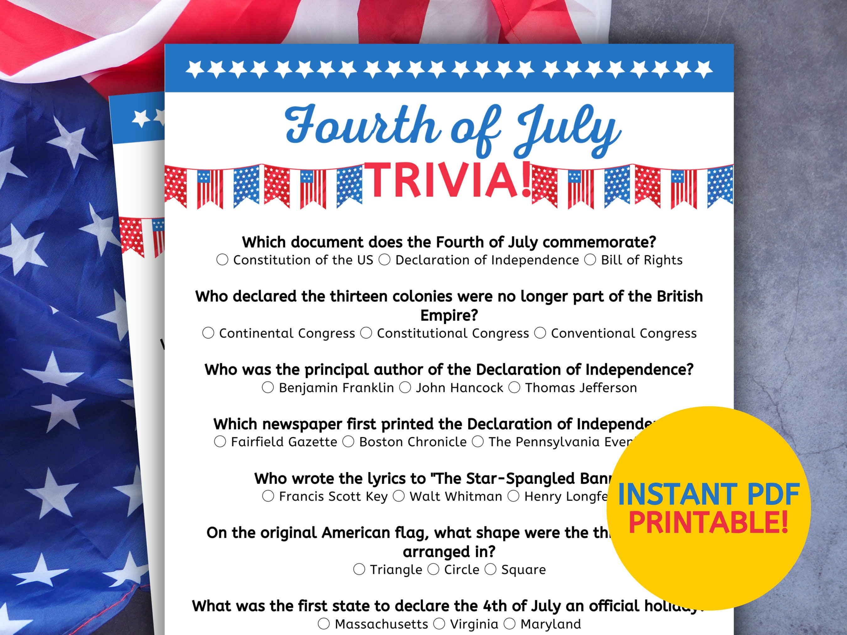 Fourth of July Printable Trivia | Games for Office | Independence Day ...