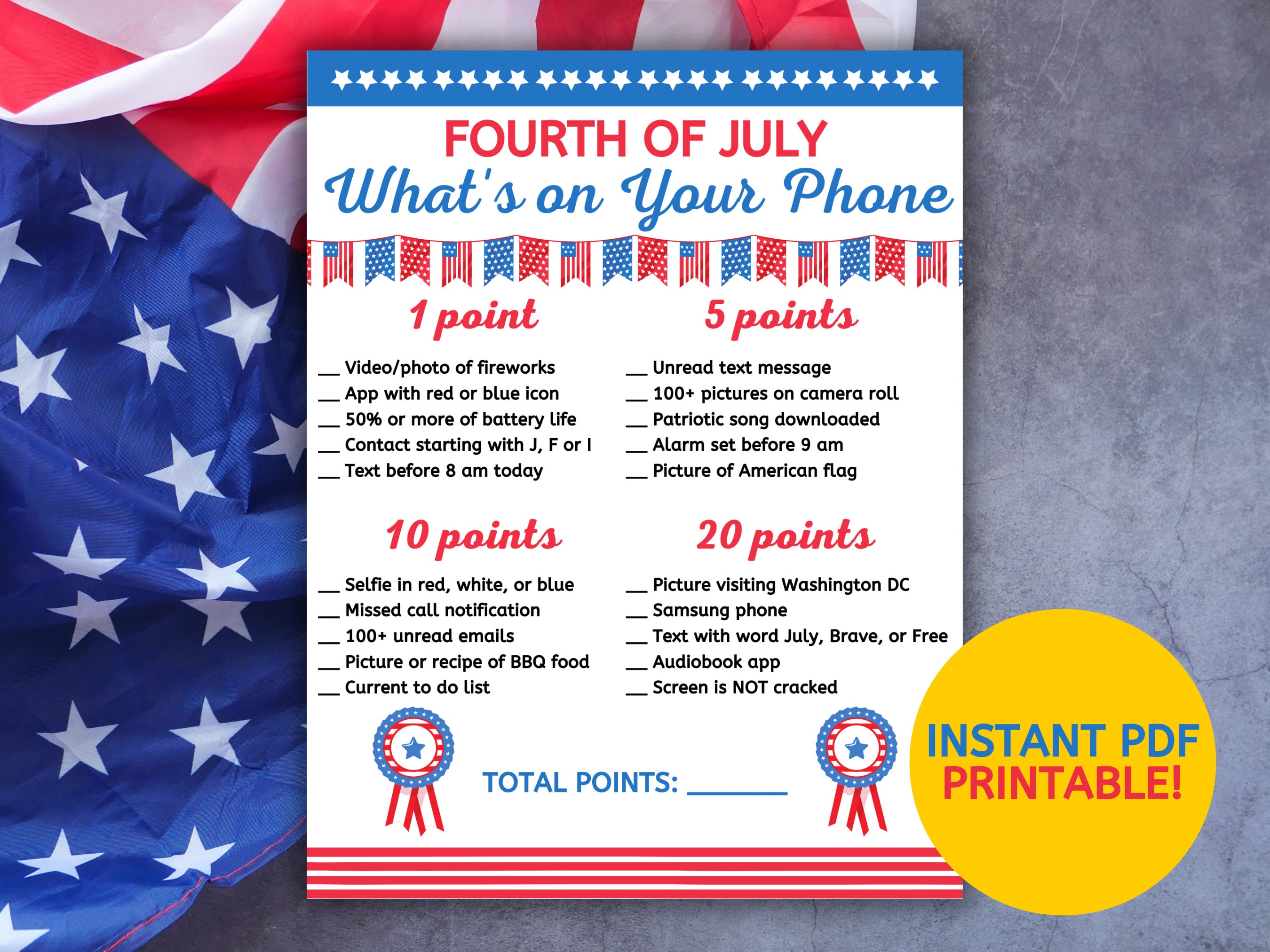 Fourth of July What’s on Your Phone | Printable Game | Office Party ...