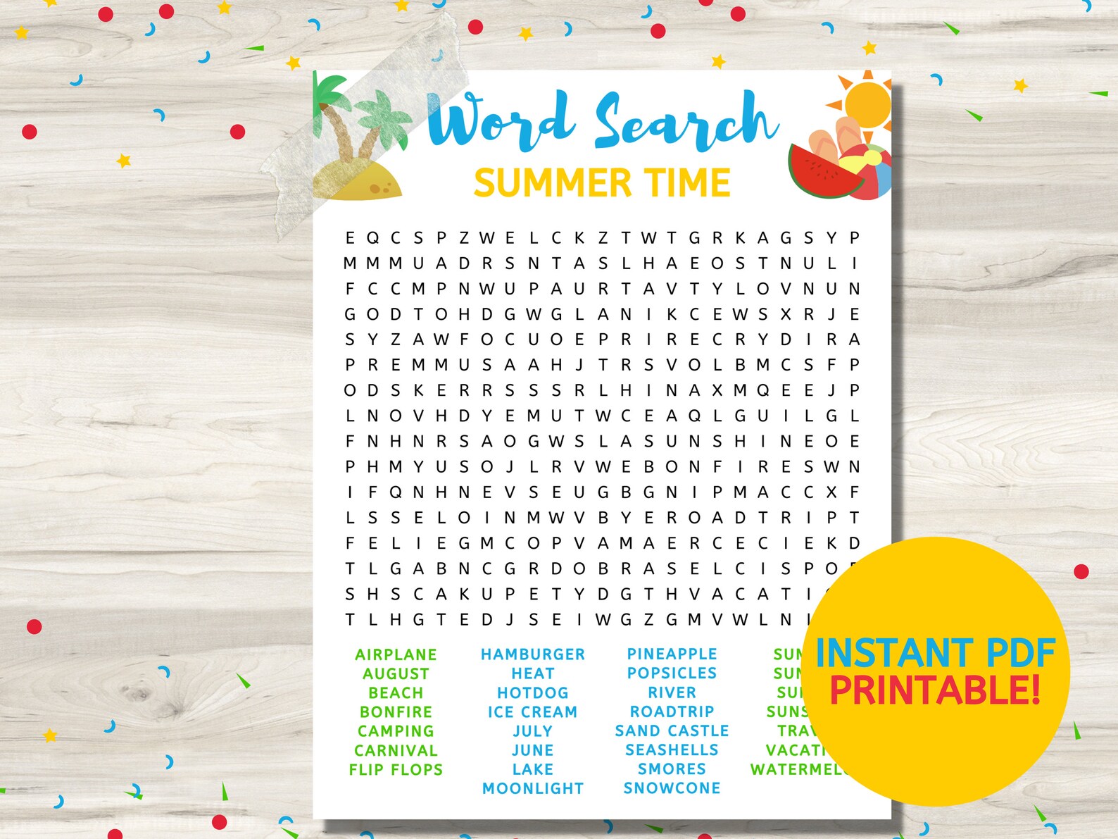 Word Search Printable Summer Edition Printable Activity Game - Etsy