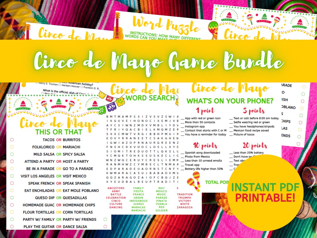 Cinco De Mayo Game Bundle Printable | Volume 1 | Games for Office ...