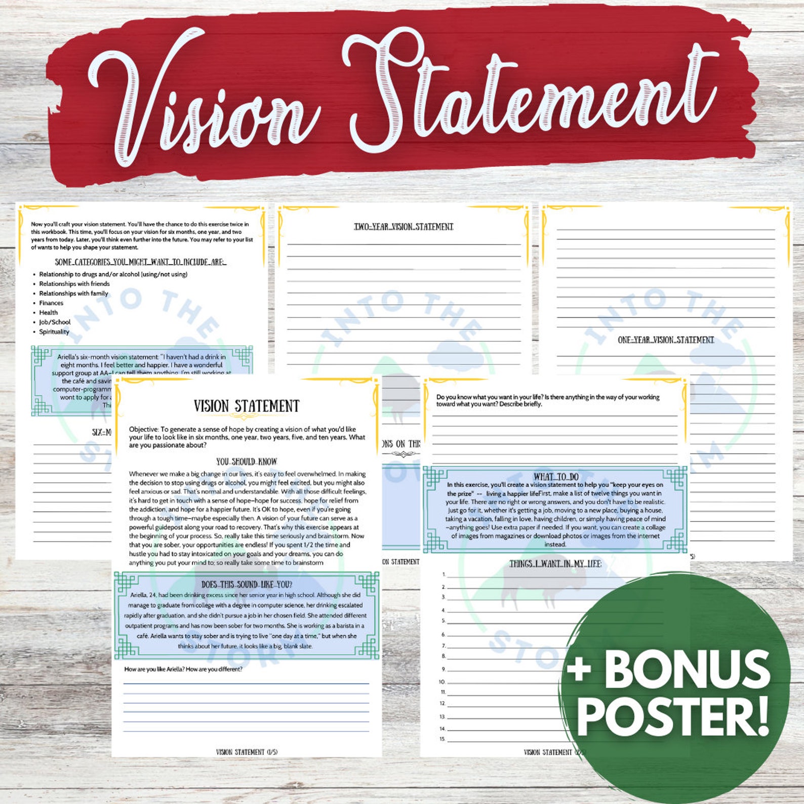 Addiction Recovery Worksheets, Vision Statement - Sobriety Journal ...