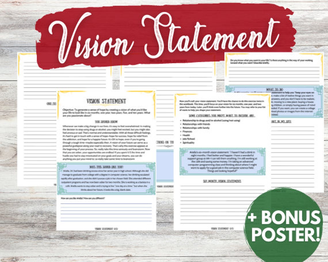 Addiction Recovery Worksheets, Vision Statement - Sobriety Journal ...
