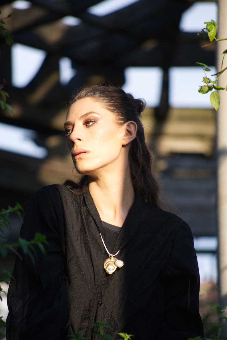 Ezeth- Statement Modern Necklace, Natural Shell Pendant on Silver Chain ...