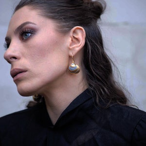 Zyre- Asymmetrical Shell and Gold Earrings, Modern Mismatched Drop ...