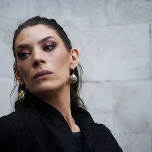 Zyre- Asymmetrical Shell and Gold Earrings, Modern Mismatched Drop ...